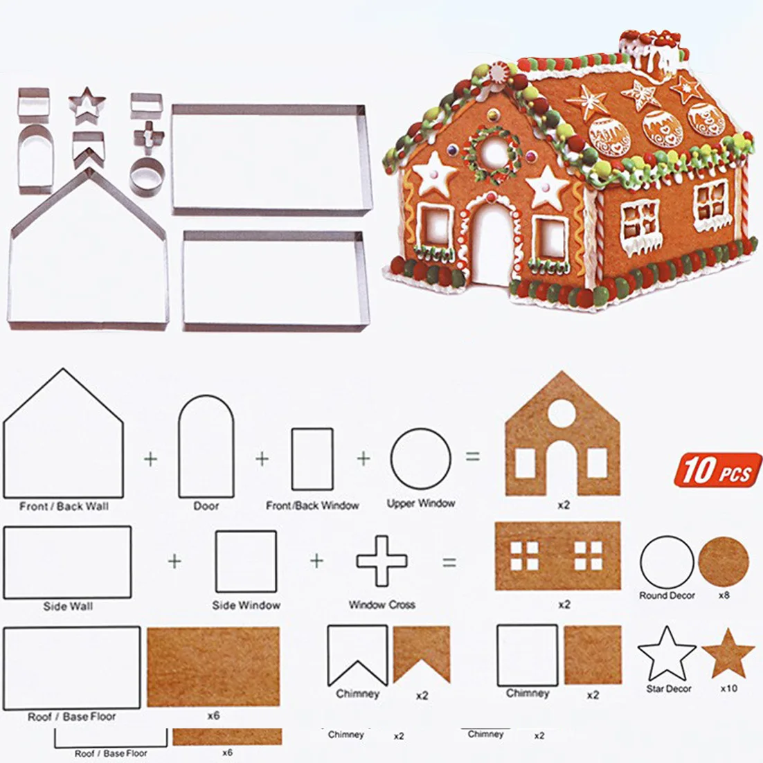 10pcs-Stainless-Steel-Baking-Mold-Gingerbread-House-Mold-Chocolate ...