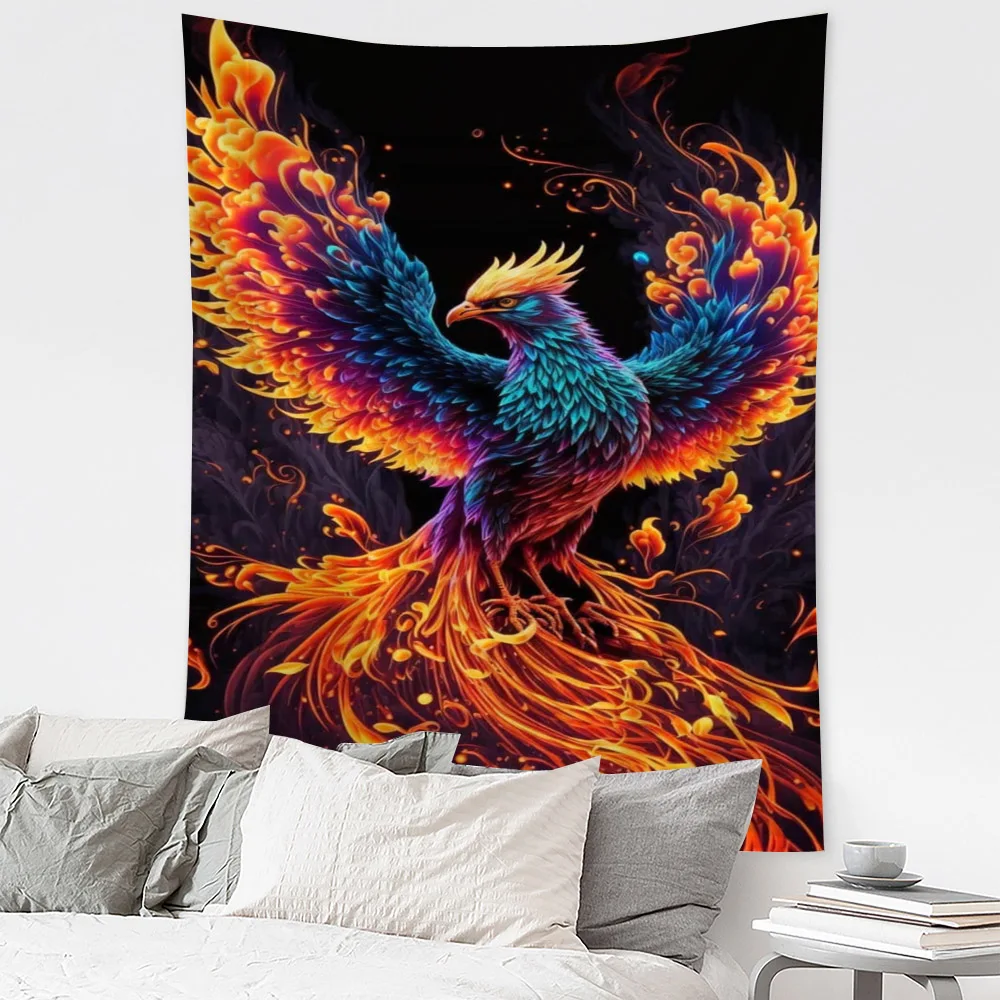 Flame-bird-tapestry-psychedelic-phoenix-wall-hanging-hippie-animal ...