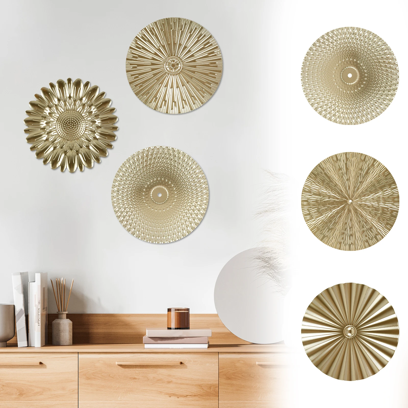 New-3Pcs-Metal-Plate-Wall-Decor-Gold-Disc-Wall-Art-Modern-Style ...