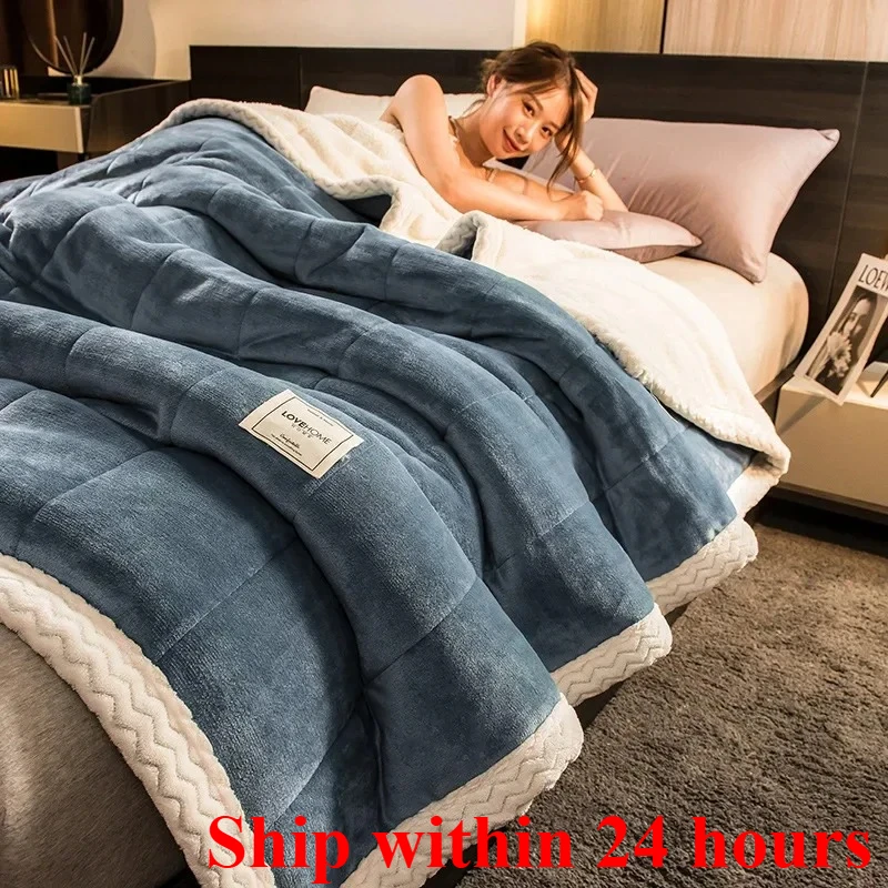 Couvertures chaudes en molleton de corail pour lit, 3 couches, en ...
