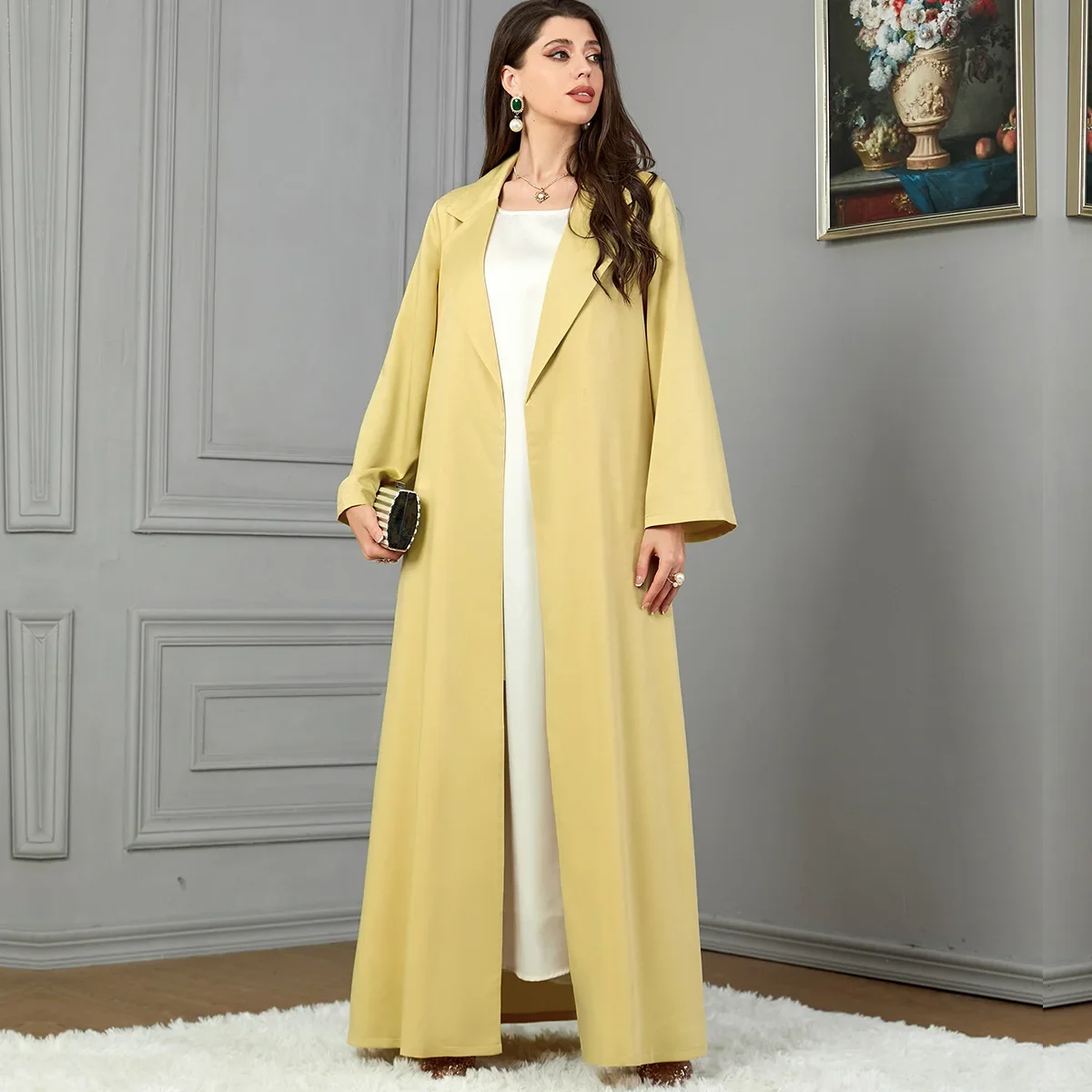 Fashionable Long Sleeve Yellow Lapel Jacket For Women Arabic Culture ...