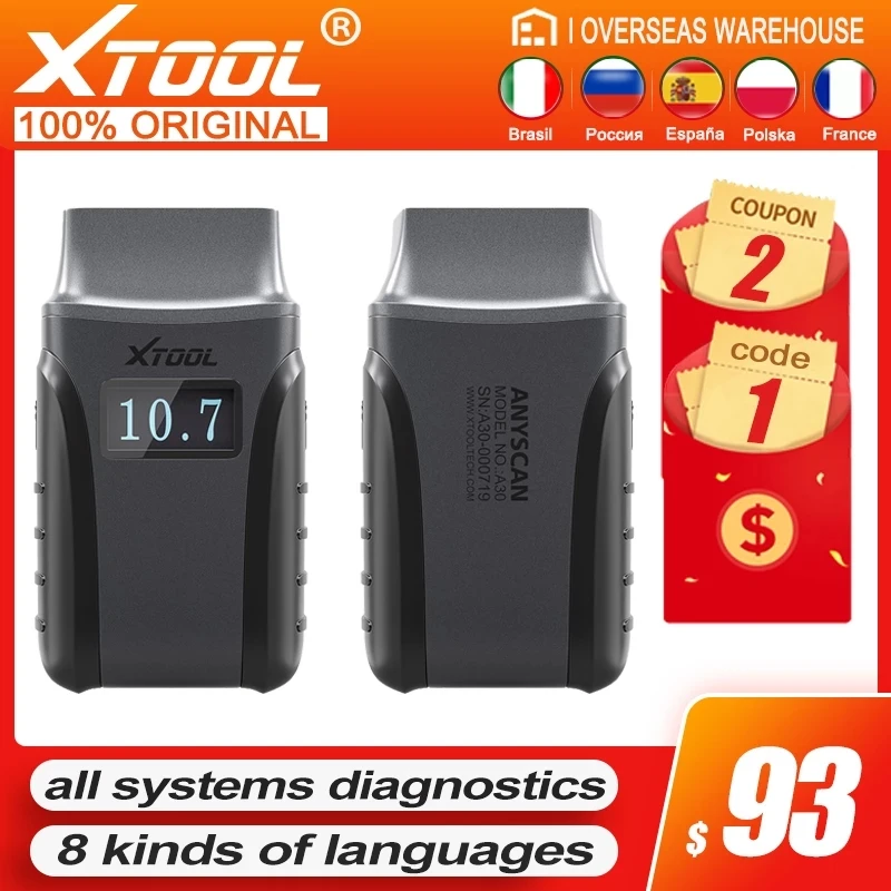 XTOOL Anyscan A30M OBD2 Diagnostic Tools For Android/IOS, 44% OFF