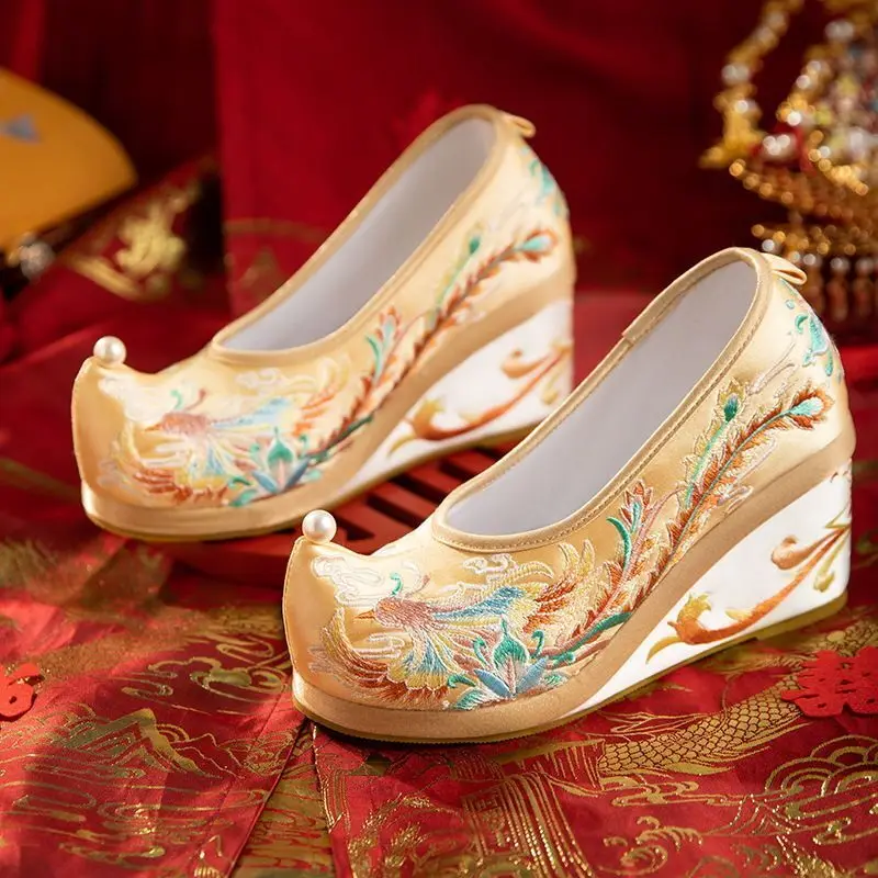 Chinese Style Xiuhe Shoes Phoenix Embroidery Han Wedding Shoes Women's ...