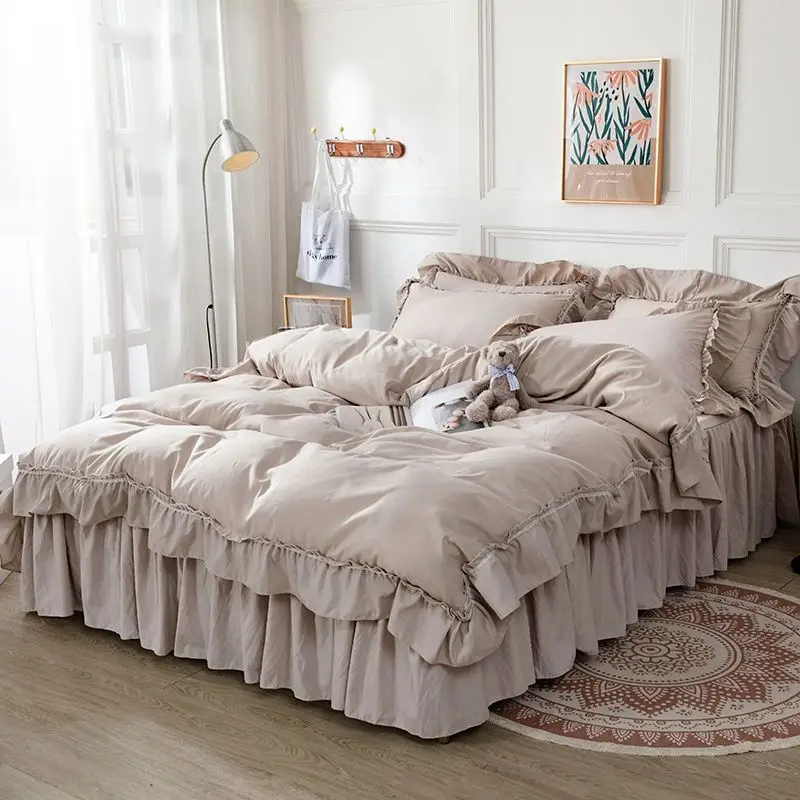 Vers-o-coreana-Lavado-Algod-o-Leite-Ch-Cor-Bed-Set-4pcs-Cor-S-lida ...