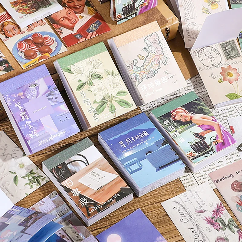 50pcs Retro Poster Map Decorative Stickers Book Ins Landscape Material ...