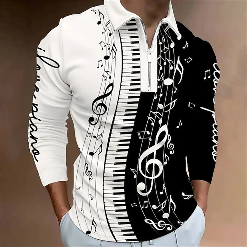 Summer Men Long Sleeve Polo Shirt 3D Printed Music Notes Graphic Funny ...