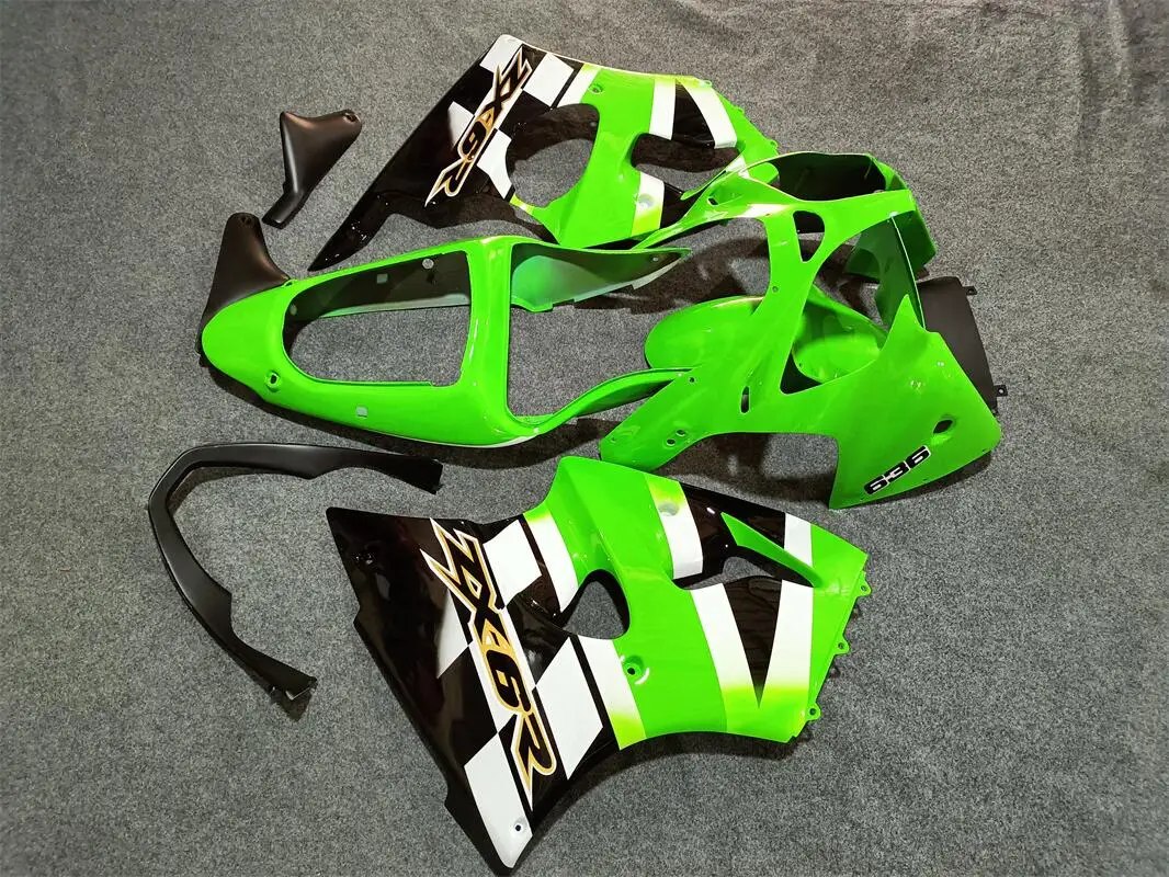 Plastic-Fairings-for-Kawasaki-ZX6r-2000-2002-Green-Black-Body-Kits-for ...