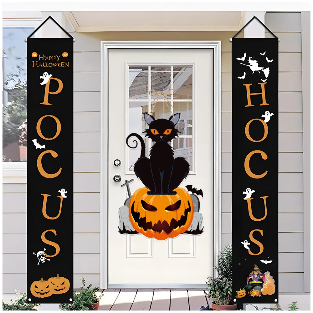 1Pcs Halloween Pumpkin Witch Bat Skeleton Hanging Decorations Front ...