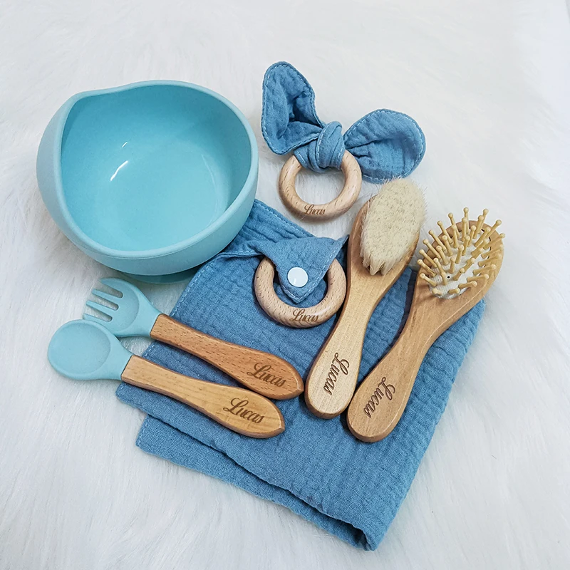 7PCS/Set Personalized Name Baby Silicone Sucker Bowl Spoon Fork Sets ...