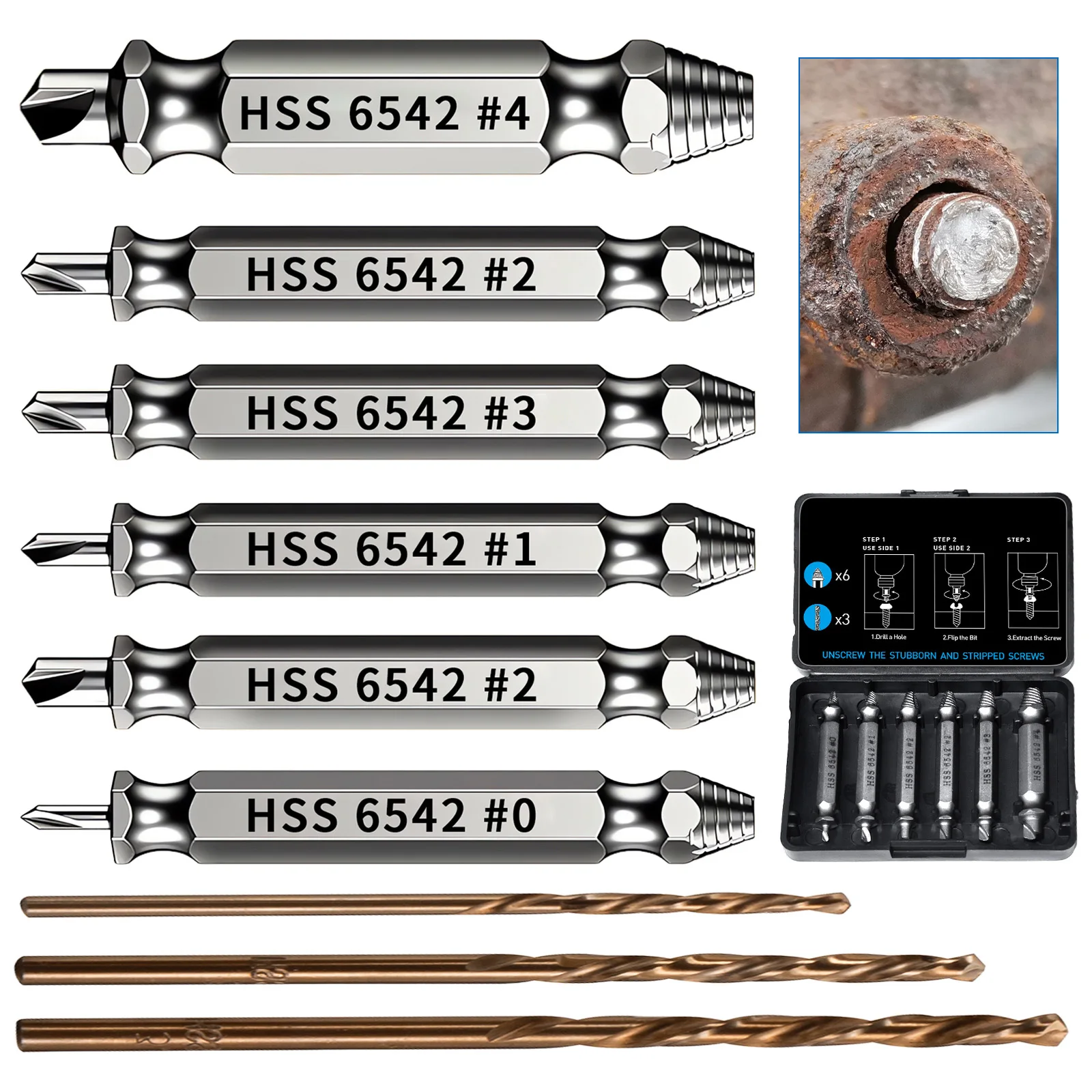 Damaged Screw Extractor Set HSS Drill Bit Stripped Broken Remover Small ...