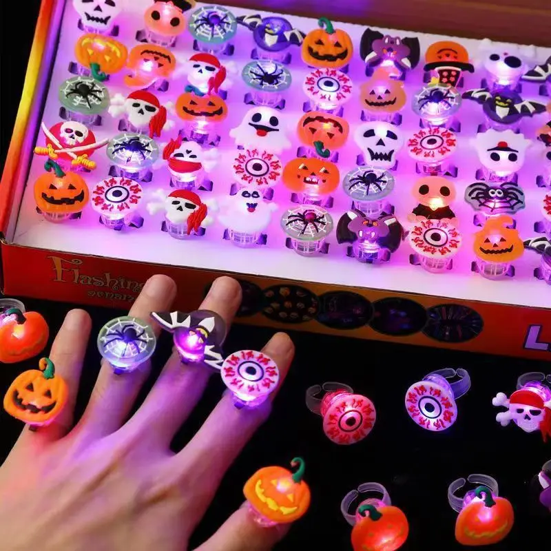 12pcs-Halloween-Ring-LED-Glowing-Cute-Cartoon-Pumpkin-Ghost-Skull-Rings ...