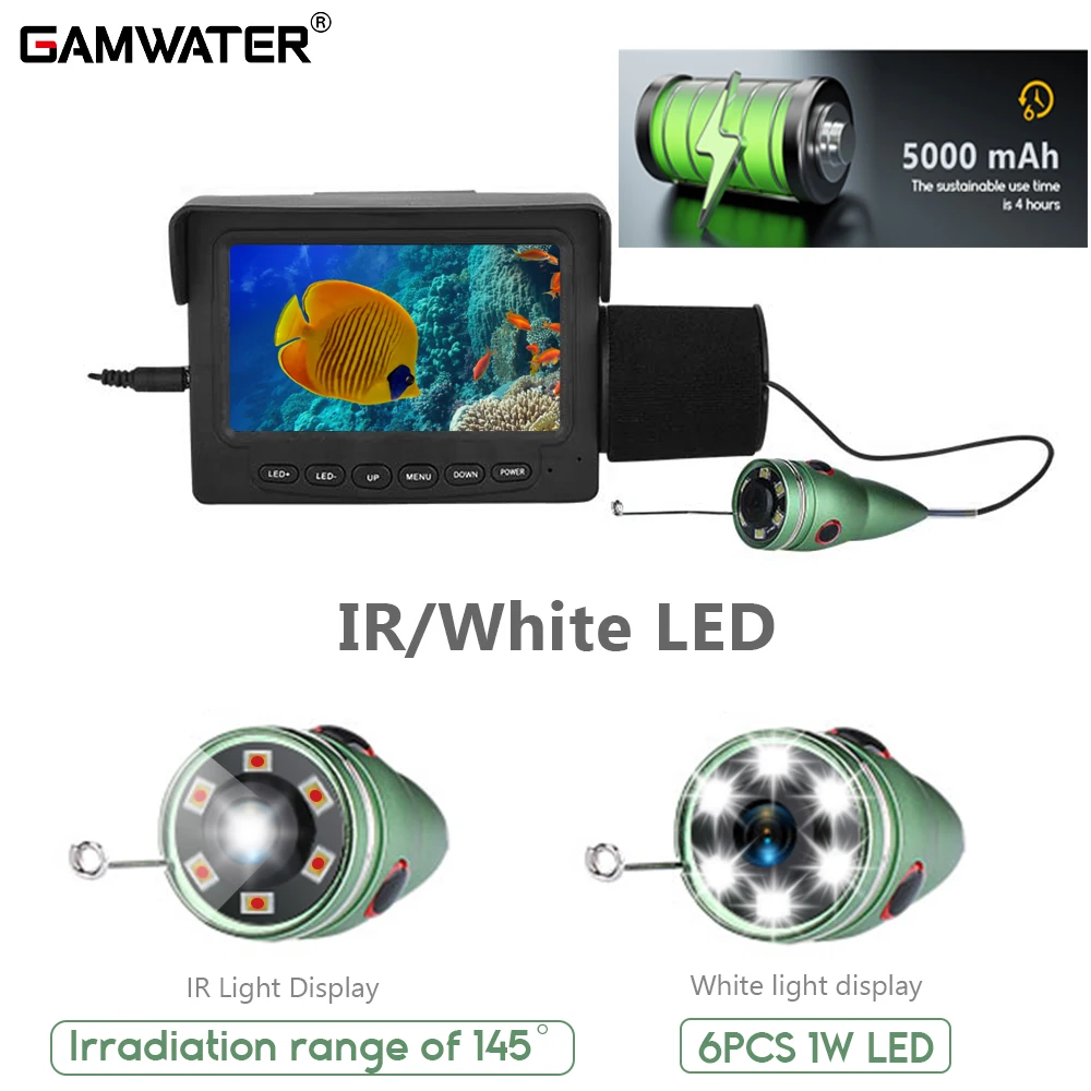 GAMWATER Video Fish Finder 4.3 Inch LCD Monitor Camera Kit with 5000mah ...