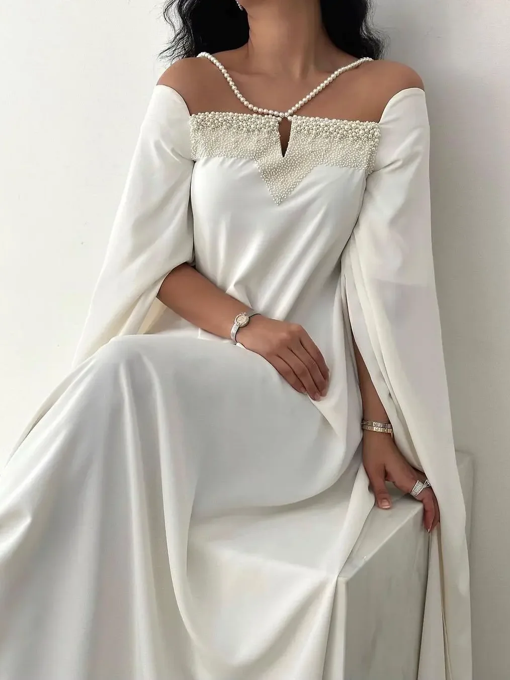 Merida-White-Pearl-Beads-Prom-Dresses-2024-Off-The-Shoulder-Chiffon ...