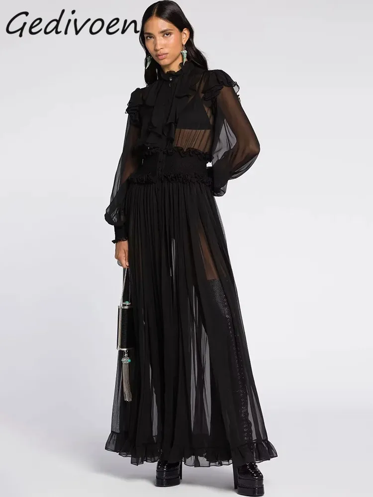 Gedivoen Spring Fashion Designer Black Vintage Perspective Dress Women ...