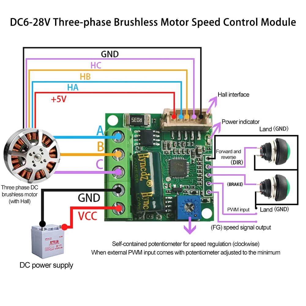 DC6-28V ZS-X12H Three-phase Brushless Motor Speed Controller With Hall BLDC Driver Board Module ...