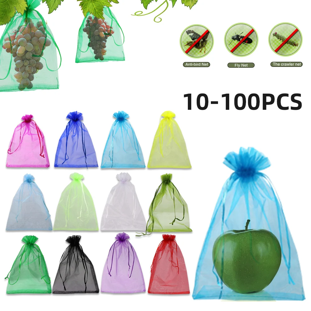 10-100PCS-Fruit-Protection-Bags-with-Belt-Drawstring-Nylon-Mesh ...