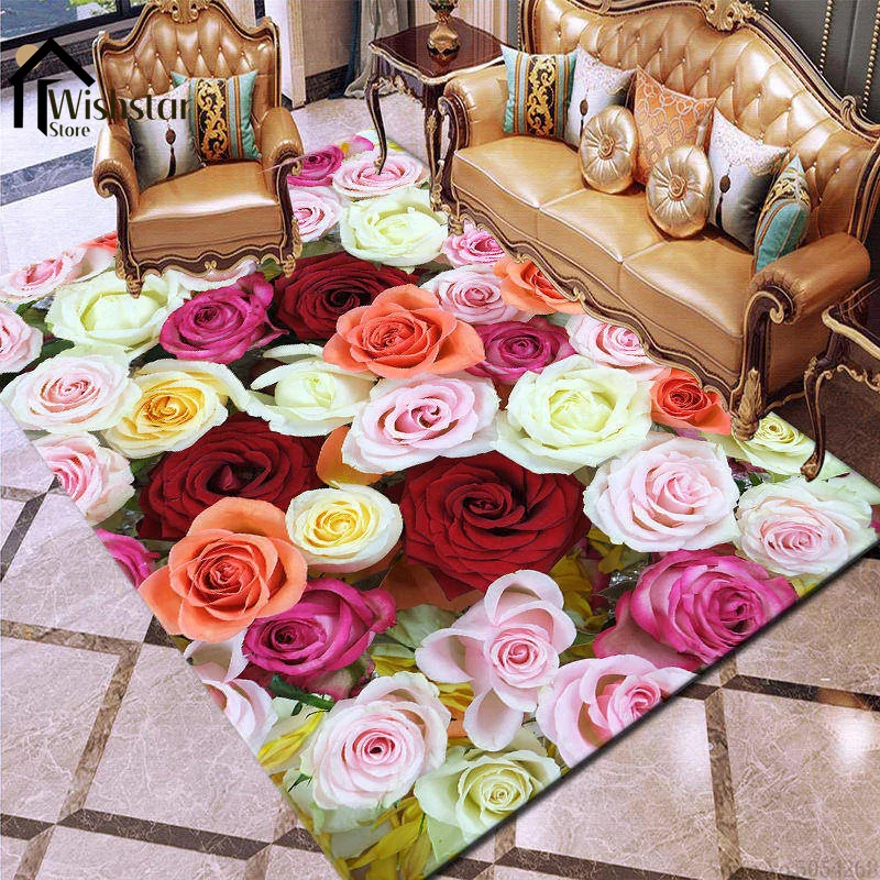 Impressão 3D Rose Flower Carpet, Tapete Antiderrapante, Tapete Grande ...