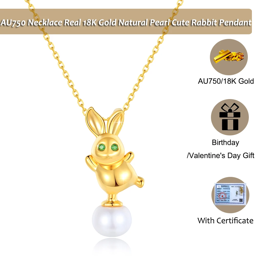 Genuine-AU750-Real-18K-Gold-Rabbit-Necklace-Natural-Freshwater-Pearl ...