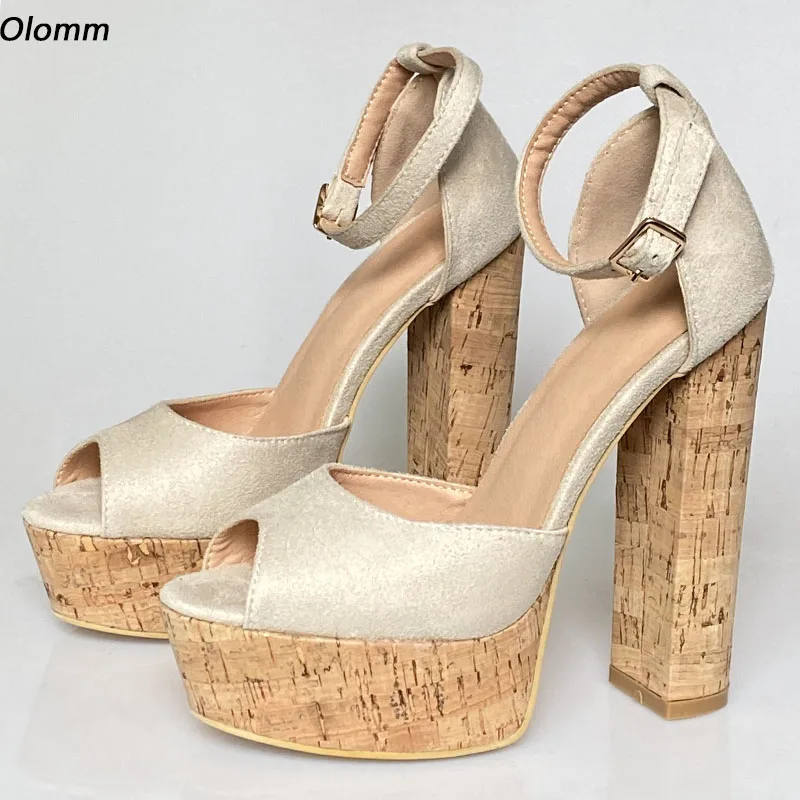 Olomm Handmade Women Summer Sandals Ankle Strap Faux Suede Block Heel ...
