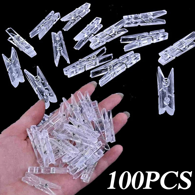 100PCS-Transparent-Spring-Clips-25mm-Mini-Plastic-String-Light-Peg ...