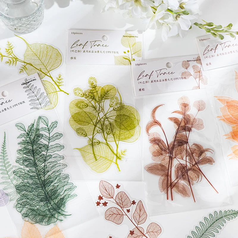 10-pcs-lot-large-size-leaf-vein-Stickers-aesthetic-Flowers-Plant-Stick ...