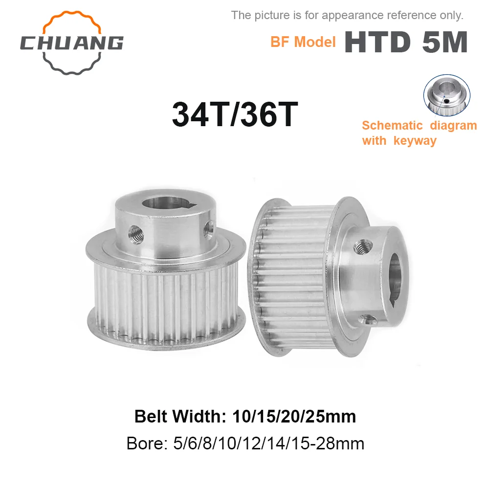 HTD 5M Timing Belt Pulley 34T 36Teeth BF-Type Keyway Hole 5/6/8/10-28mm ...