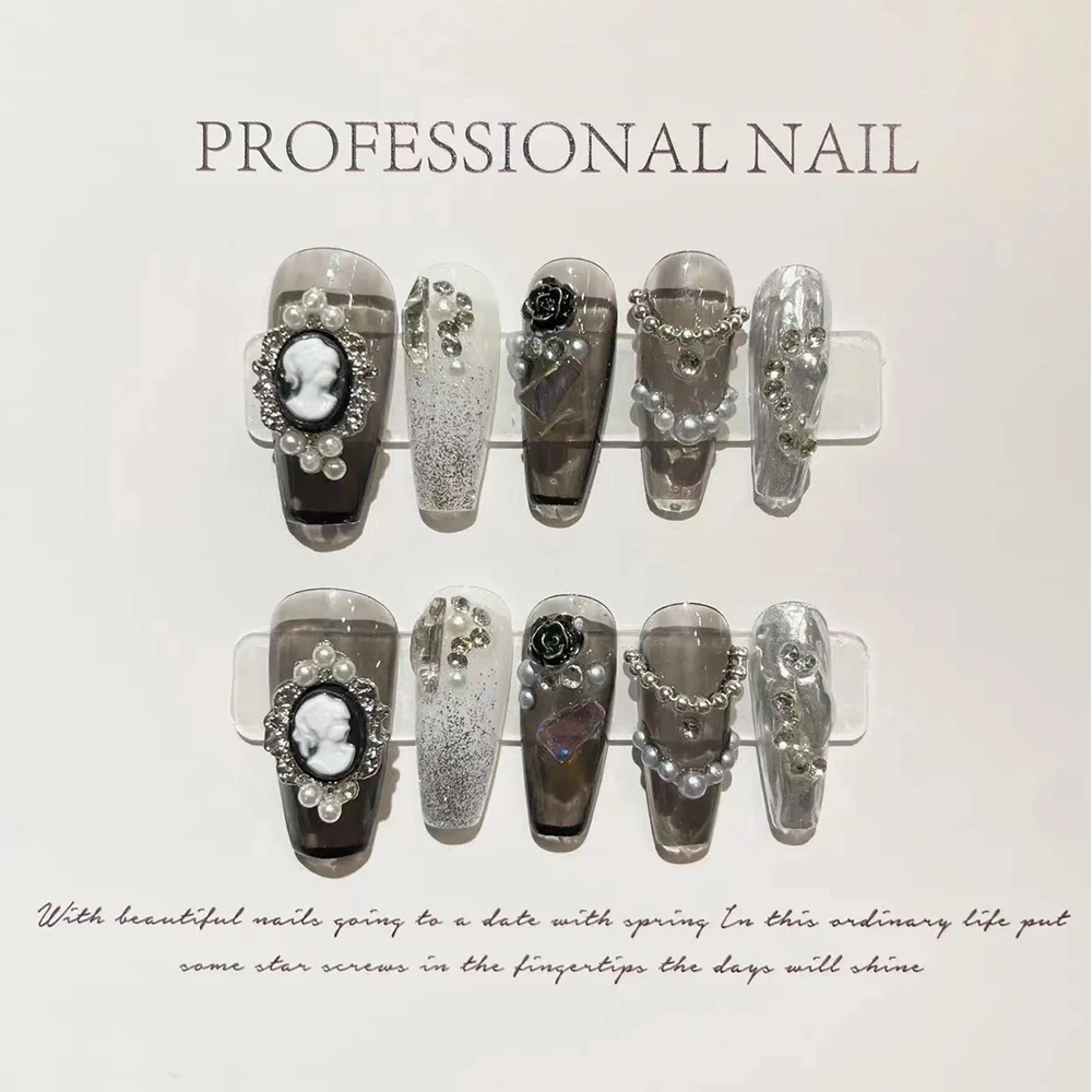 Black Handmade Fake Press On Nails Pure High Quality Wearable Full ...