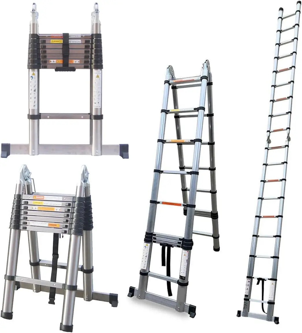 5M-Telescopic-Straight-Ladder-A-Frame-Sturdy-Stainless-Steel-Folding ...