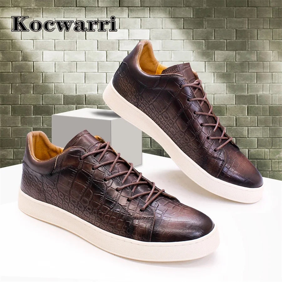 Men-s-Leather-Shoes-Casual-Comfort-Flat-Shoes-Lace-Up-Fish-Pattern ...