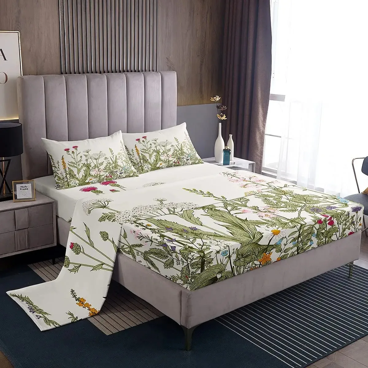 Botanical Bed Sheet Set Wild Flowers Sheets Watercolor Plant Floral ...