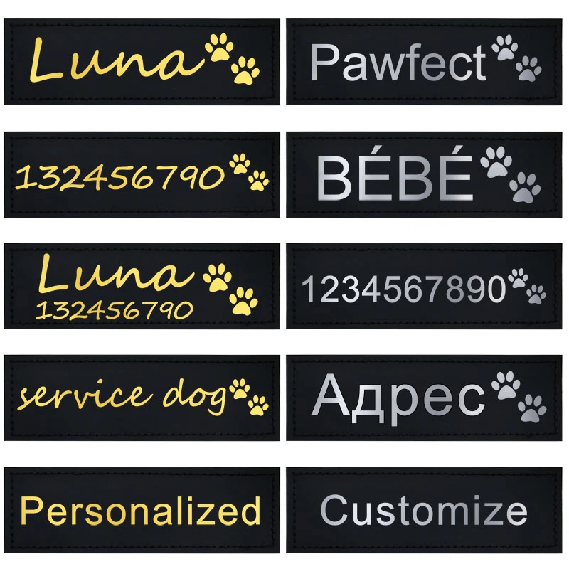 2 PCS Dog Tag Patches Personalized ID Name Custom Labels K9 Harness ...