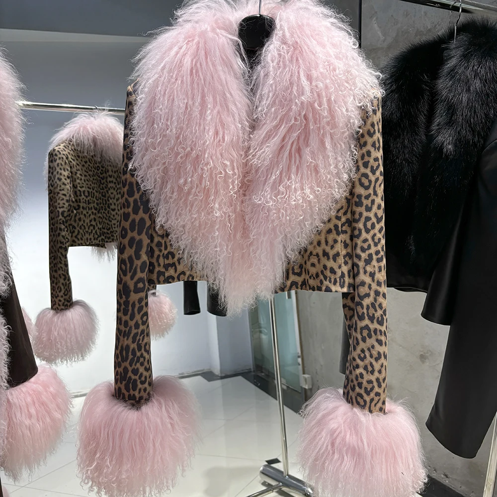 YOLOAgain Mongolia Sheep Fur Collar Real Leather Jacket Women Leopard ...