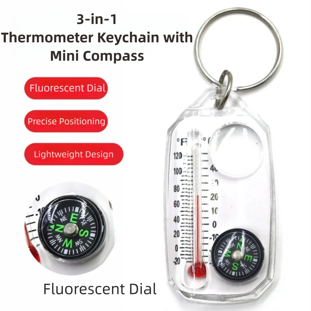 Portable 3-in-1 Function Mini Compass Keychain Fluorescent Compact ...