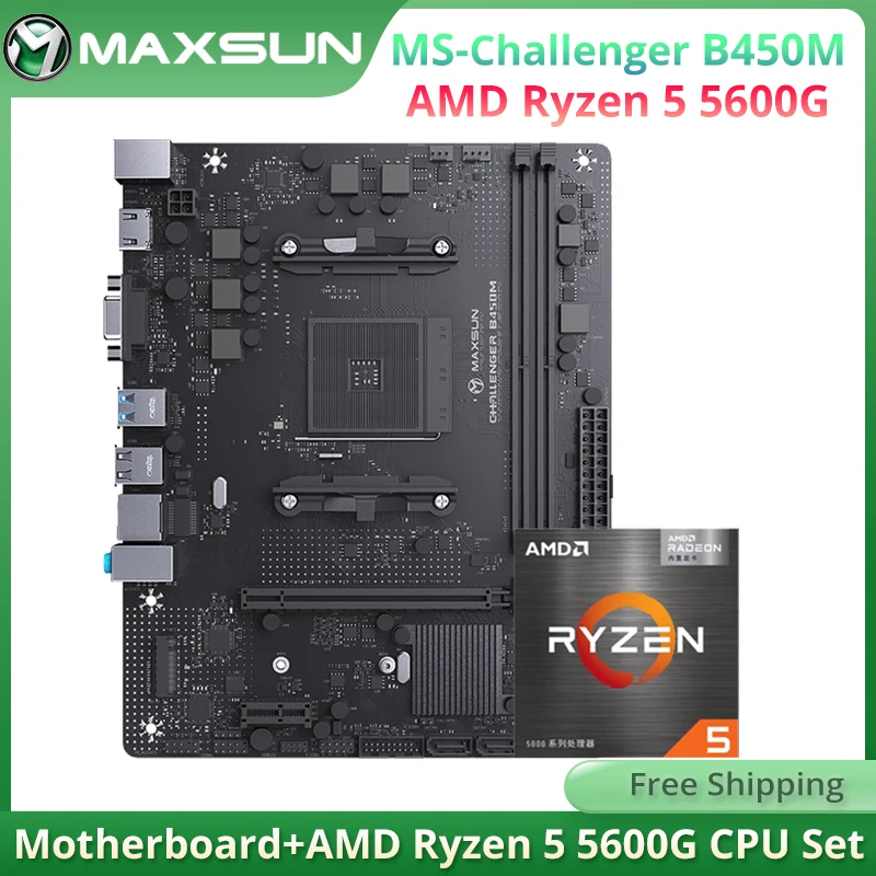MAXSUN AMD Kit de Placa Mãe para PC Desktop, B450M, Ryzen 5 5600G, 3 ...