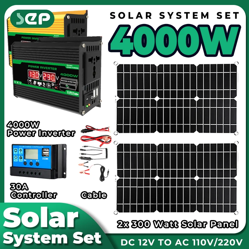 solar-power-station-300W-18V-Solar-Panel-4000W-Inverter-Solar-Kit-12v ...