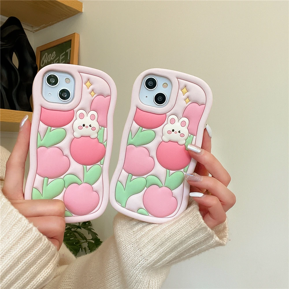 Japan Cartoon 3d Cute Tulip Flower Rabbit Pink Silicone Phone Case For ...