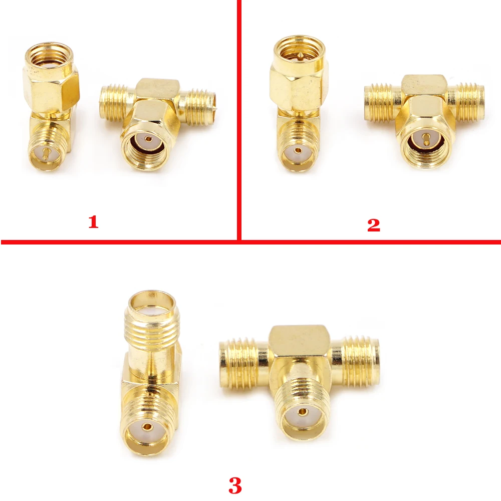 T Type SMA Male Plug to 2 Dual SMA Female RF Coaxial Connector 3 Way ...