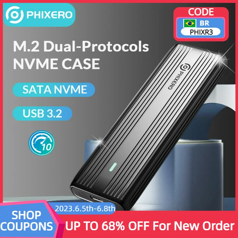 99% OFF PHIXERO SSD Gabinete, NVMe M.2 Gabinete, Protocolo Portátil Duplo, Adaptador NVMe para ...