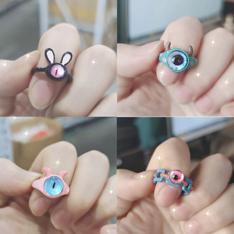 2023-Anime-Cute-Green-Monster-Rings-Women-Fashion-Sweet-Red-Single-Eyes ...