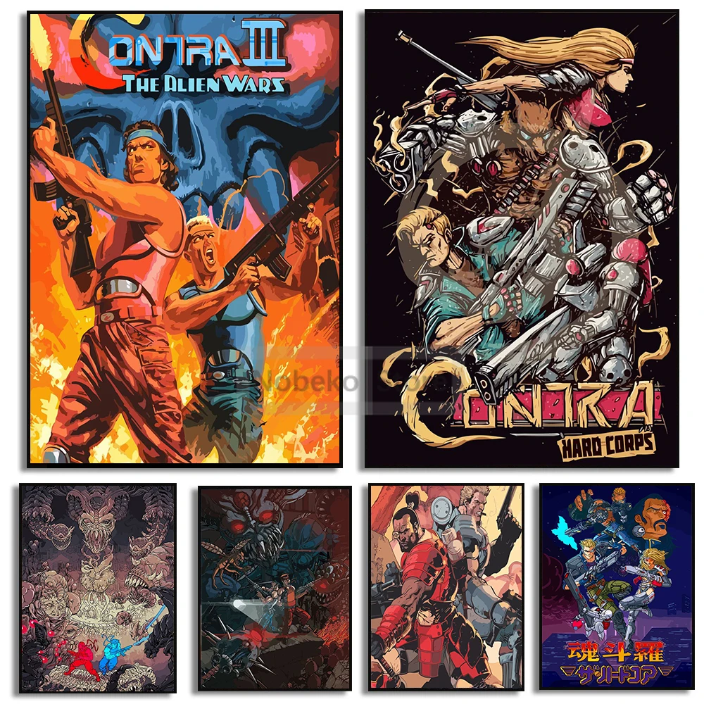 Classic-Arcade-Shooting-Game-Contra-Poster-Console-Games-Prints-Canvas ...