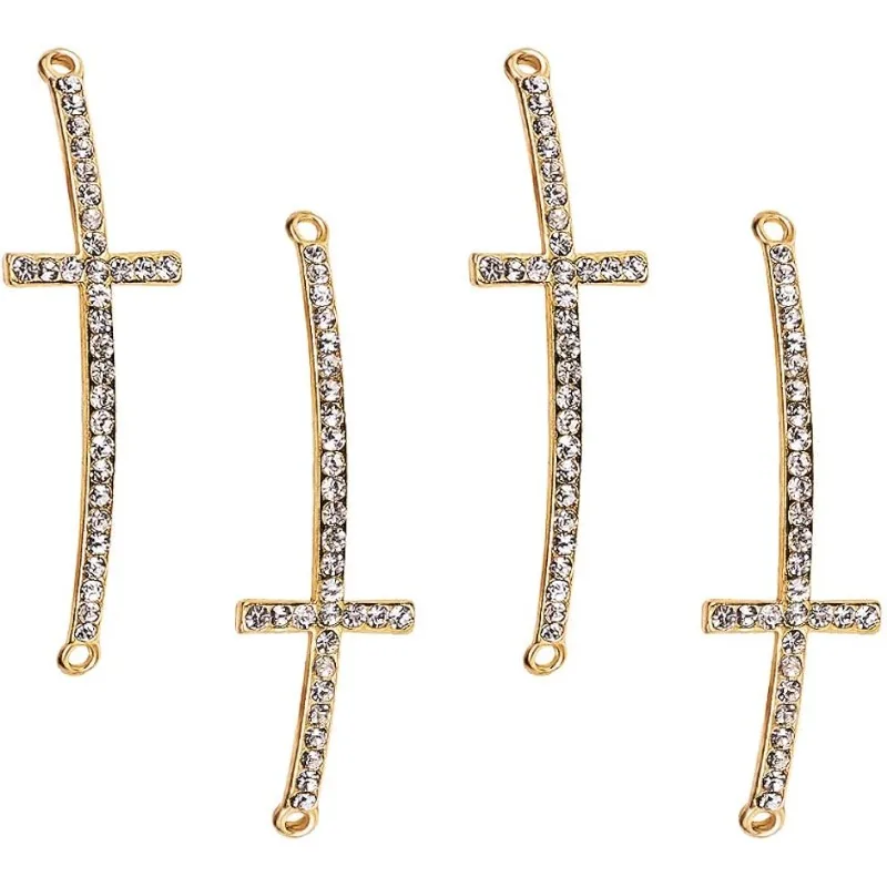 12ps-Slim-Sideways-Cross-Connector-Golden-Metal-Rhinestone-Curved ...