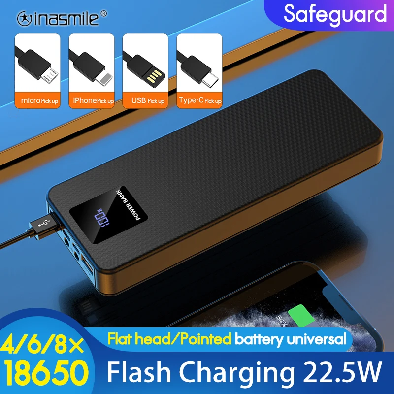 18650 배터리 4 포트 파워 뱅크 케이스 충전 스토리지 박스 듀얼 Usb C 타입 배터리 홀더 박스 스마트폰용 Pd