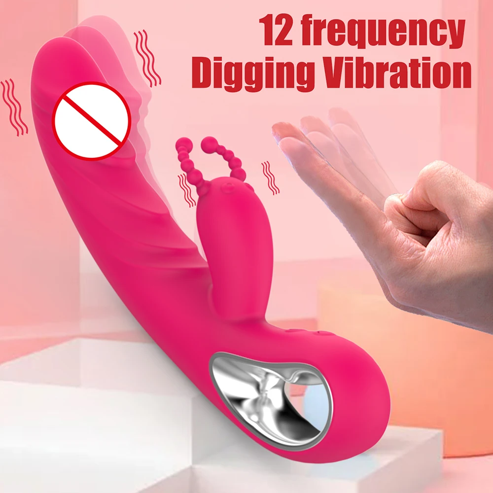 Telescopic Rabbit Vibrator Roller Ball Massage Vagina Clitoral