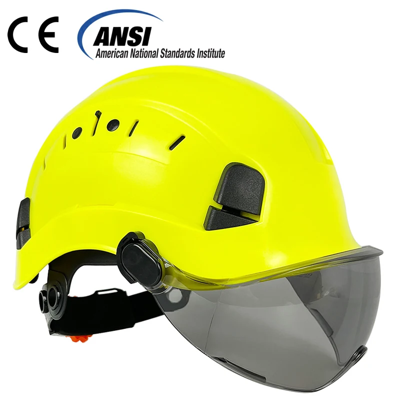 Construction Safety Helmet With Goggles Visorfor Engineer Abs Hard Hat Vented Industrial Work ...