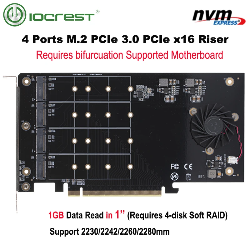 4 M.2 PCIe3.0 x4 PCIe x16 Expansion Card Requires Bifurcuation ...