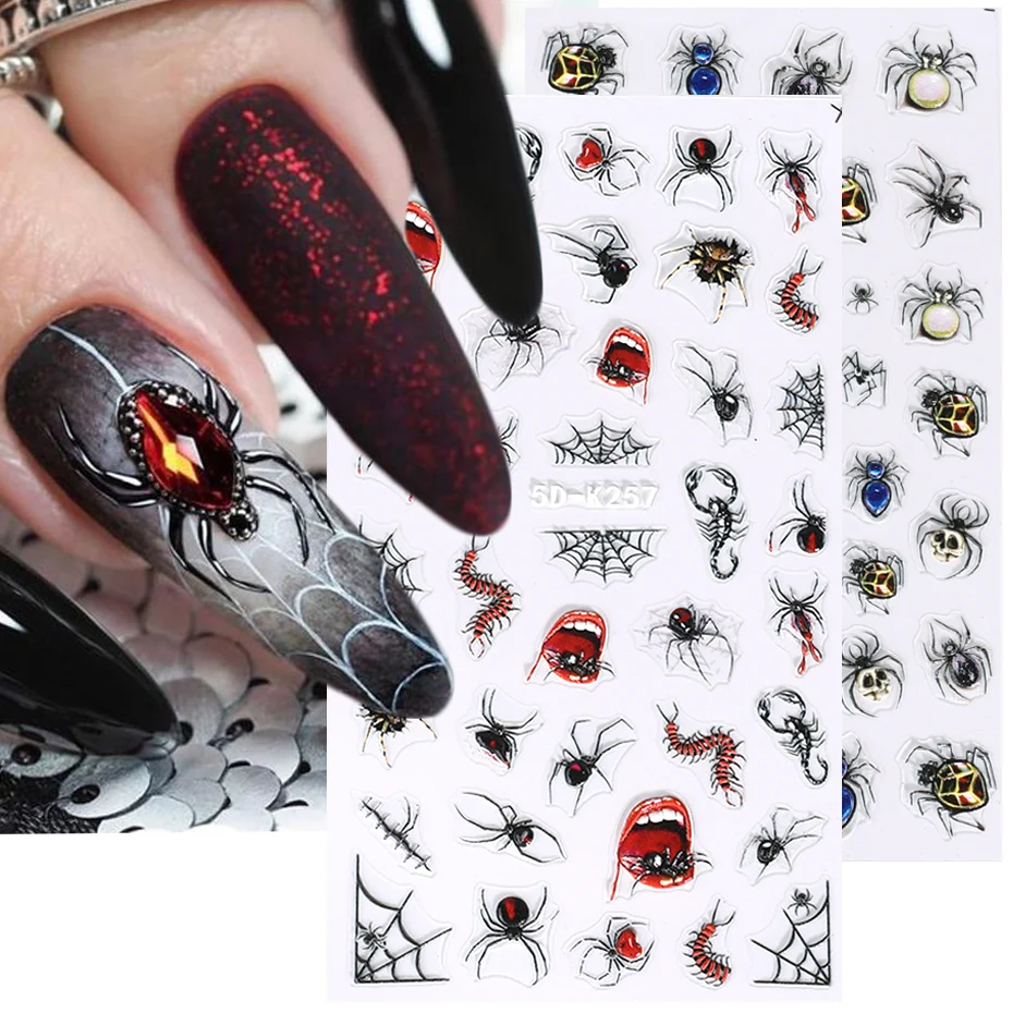 5D-Spider-Embossed-Nail-Art-Stickers-Spider-Web-Scorpion-Centipede-Red ...