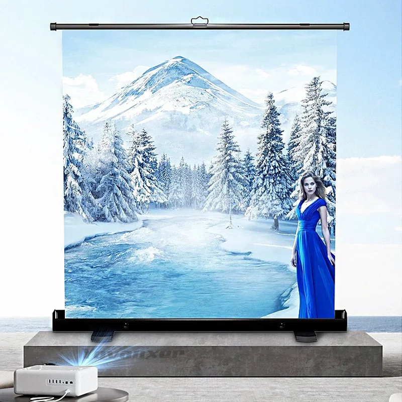 Floor Standing Pull Up Projector Screen Portable 16:9 For Home Theater ...