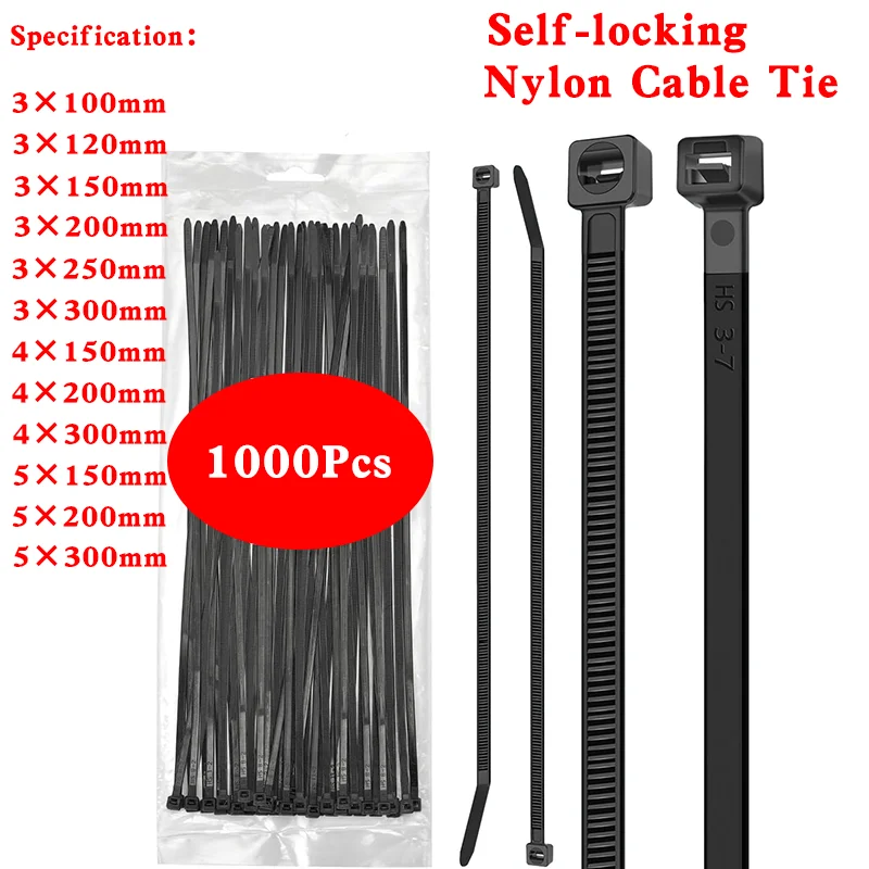 Self-locking-Plastic-Nylon-Tie-1000Pcs-bag-Black-White-Zip-Wraps-Strap ...