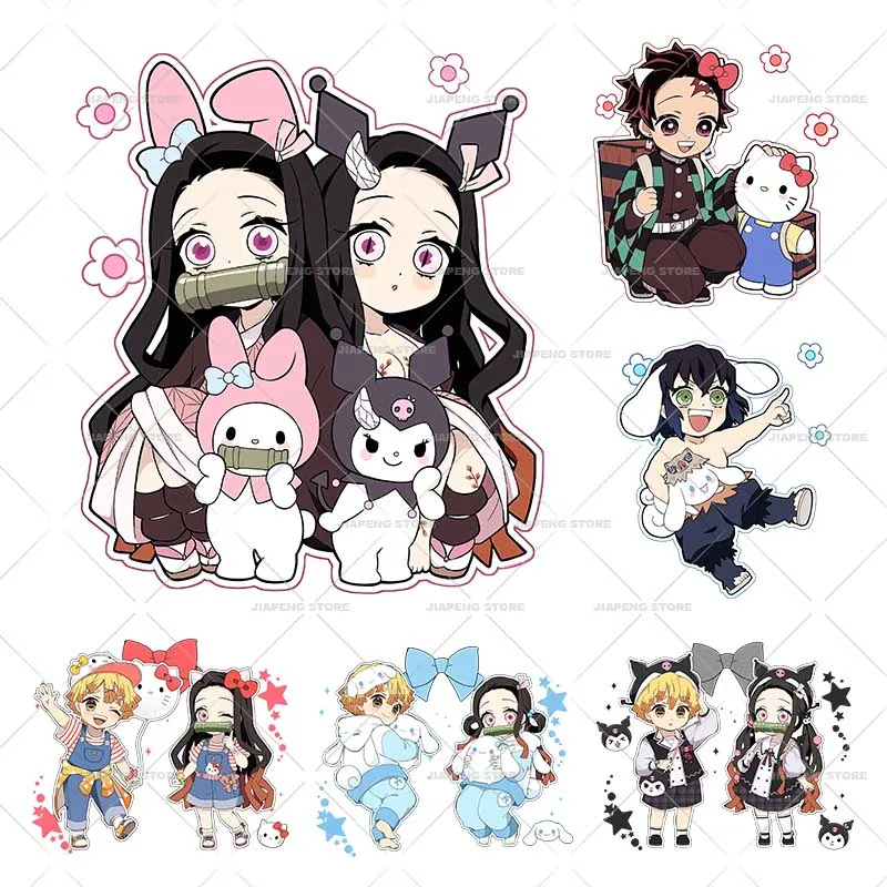 Hello-Kitty-Demon-Slayer-T-shirts-Stickers-Nezuko-Kuromi-Anime-Iron-on ...