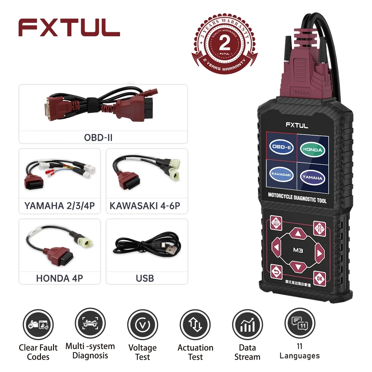 FXTUL M3 Universal Motorcycle Diagnostic Tester Fault Codes Read Data ...